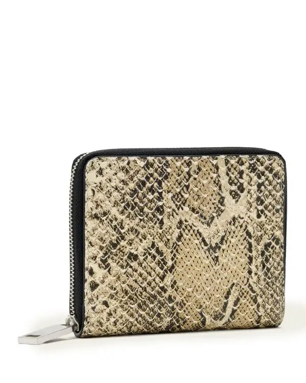 ALLSAINTS Lena Snake Embossed Leather Zip Wallet - Desert White