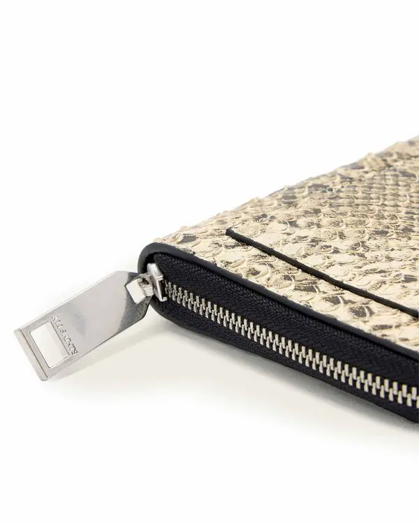 ALLSAINTS Lena Snake Embossed Leather Zip Wallet - Desert White