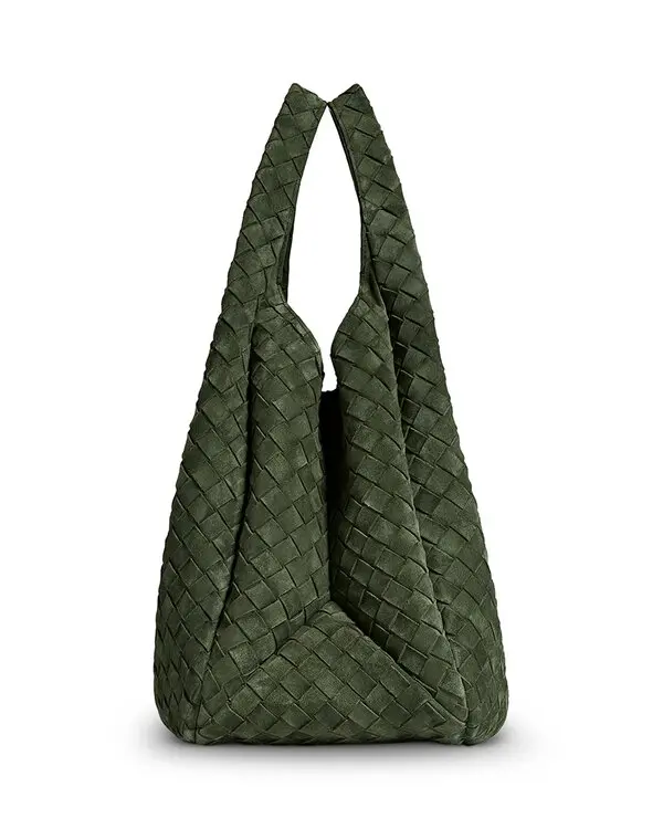 Bottega Veneta Campana Large Intrecciato Shoulder Bag - Green Tweed/brass