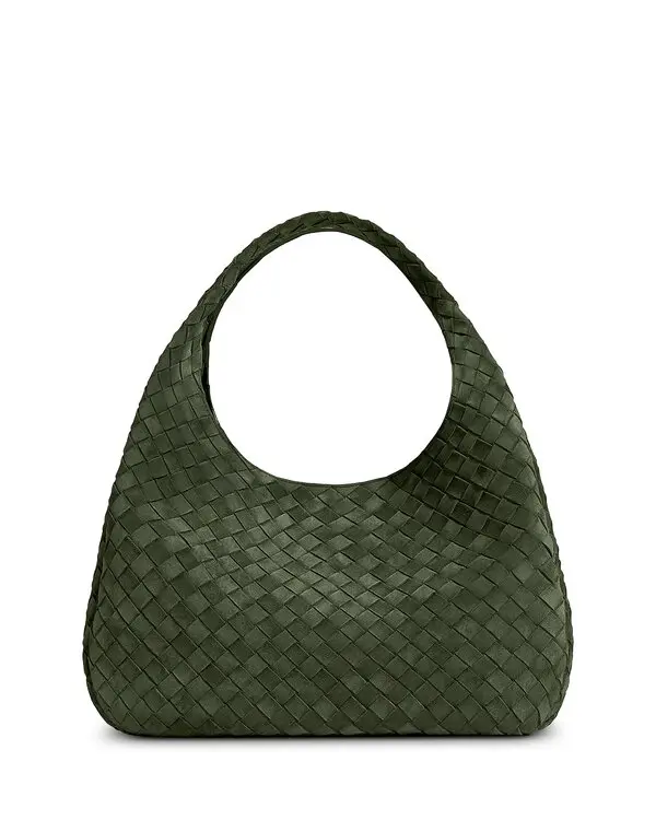 Bottega Veneta Campana Large Intrecciato Shoulder Bag - Green Tweed/brass