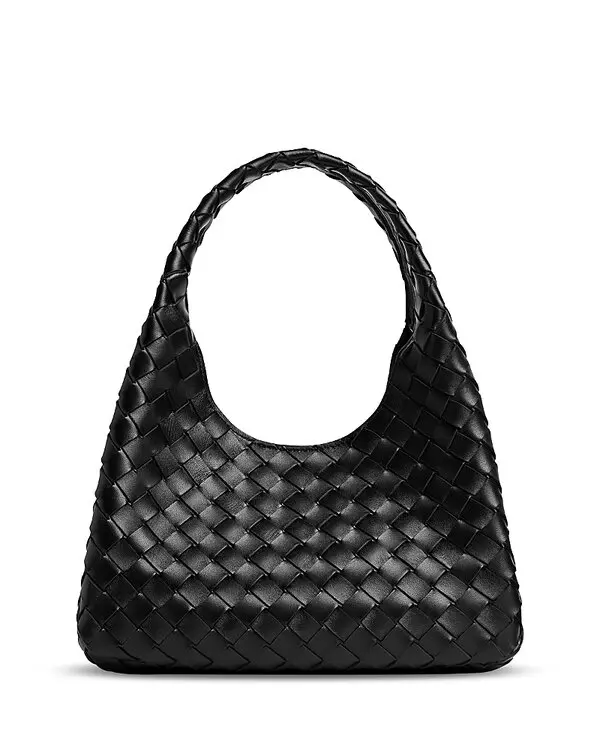 Bottega Veneta Campana Small Intrecciato Leather Shoulder Bag - Black/muse Brass