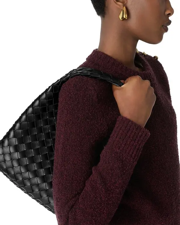 Bottega Veneta Campana Small Intrecciato Leather Shoulder Bag - Black/muse Brass