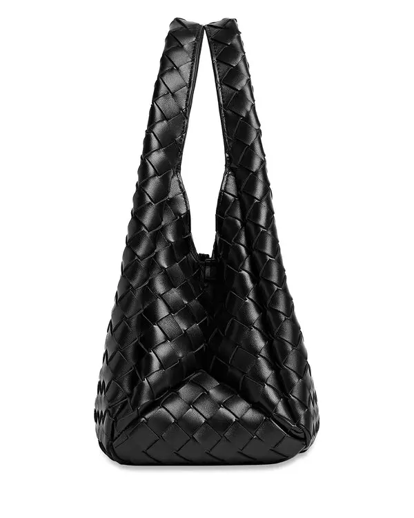 Bottega Veneta Campana Small Intrecciato Leather Shoulder Bag - Black/muse Brass