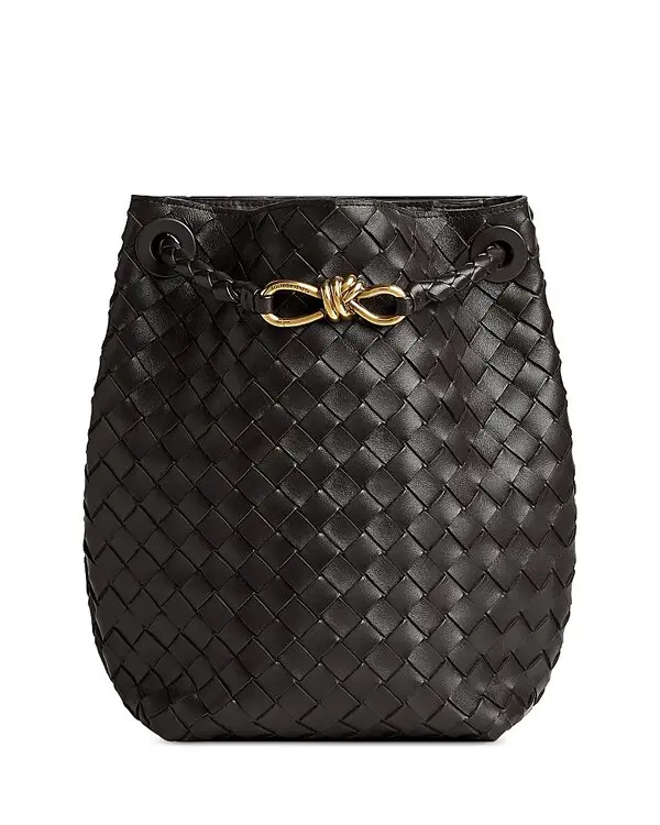 Bottega Veneta Andiamo Small Intrecciato Leather Bucket Bag - Fondant/muse Brass