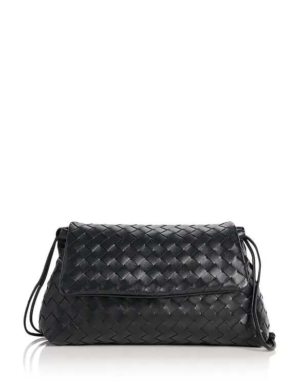 Bottega Veneta Giorno Intrecciato Leather Shoulder Bag - Black/gold