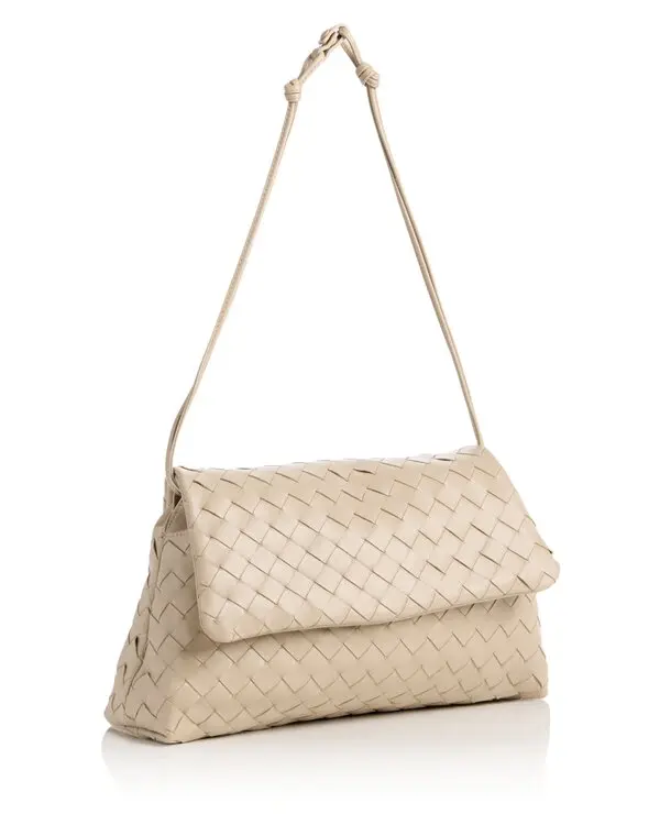 Bottega Veneta Giorno Intrecciato Leather Shoulder Bag - Ecru/gold