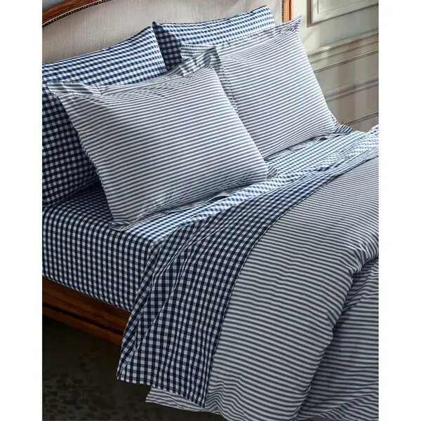 PETITE PLUME Gingham Sheet Set, Queen - Navy