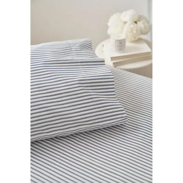 PETITE PLUME Ticking Standard Pillowcase, Set Of 2 - Navy
