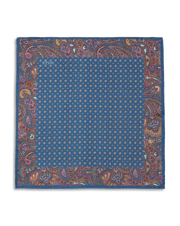 Eton Paisley Silk Pocket Square - Dark Blue