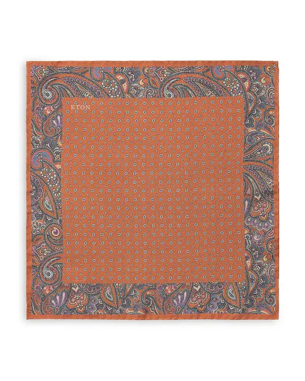 Eton Paisley Silk Pocket Square - Medium Orange