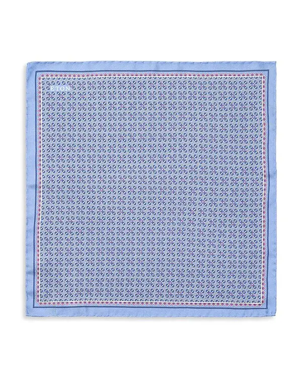 Eton Chain Print Silk Pocket Square - Medium Blue