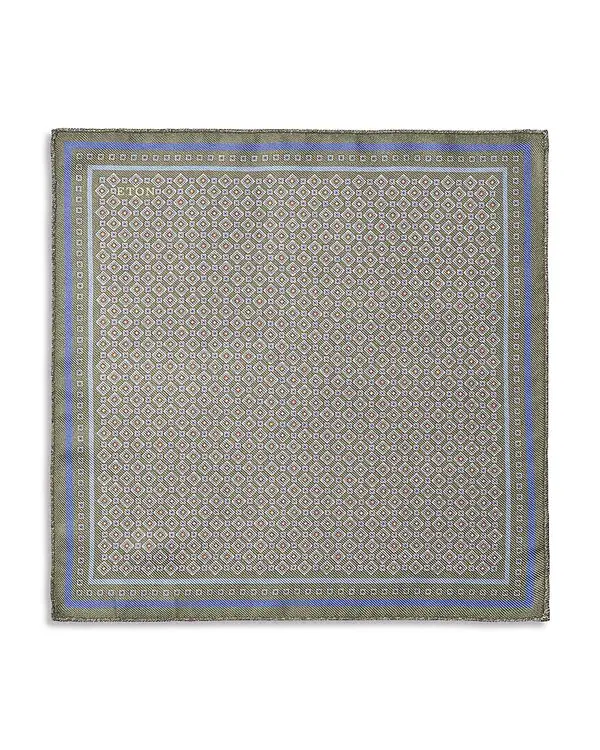 Eton Medallion Double Print Silk Pocket Square - Medium Green