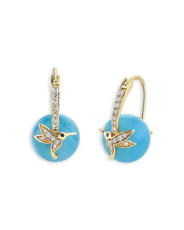 SYDNEY EVAN 14k Yellow Diamond And Aquamarine Hummingbird Earrings - Gold
