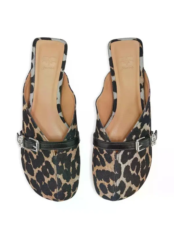 GANNI Buckle Leopard-print Mules