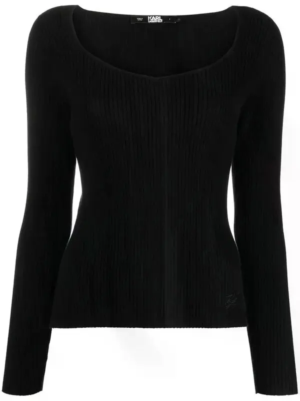 Karl Lagerfeld Long-sleeve Ribbed Knit Top