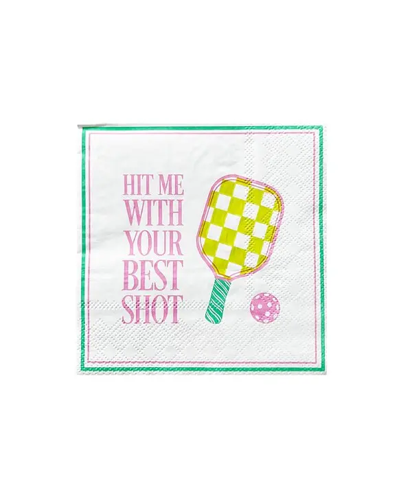 JOLLITY & CO Pickleball Social Club "hit Me With Your Best Shot" Paper Cocktail Napkins, Set Of 20 - Multicolor