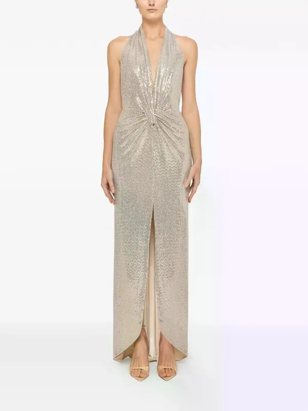 NISSA Sequin-embellished Backless Maxi Dress - Neutrals