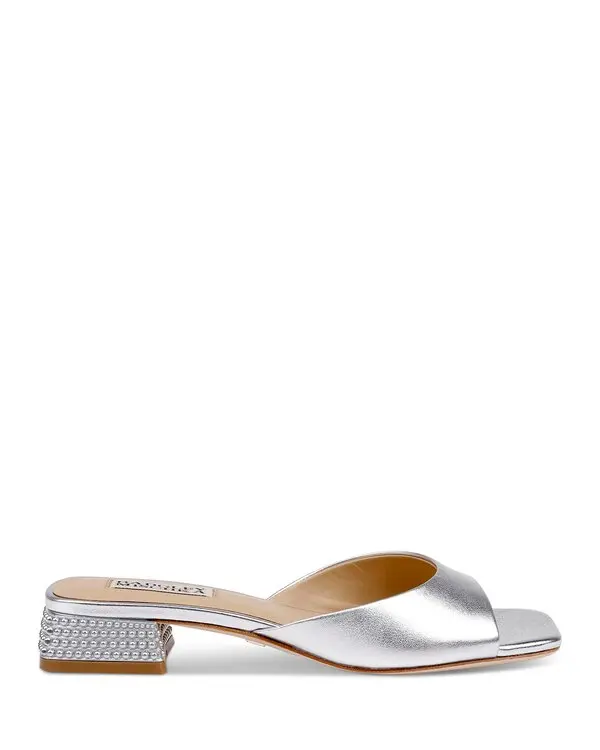 Badgley Mischka Oahu Embellished Heel Sandals - Silver Leather