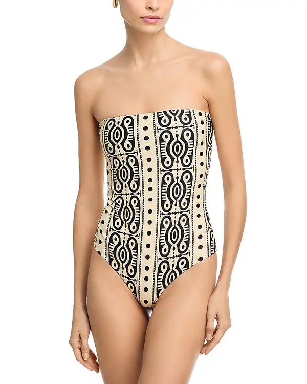 Johanna Ortiz Tribal Alta Off-the-shoulder One-piece Swimsuit - Ecru/black
