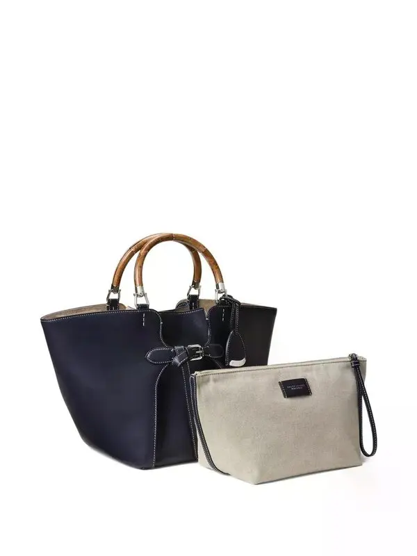 Ralph Lauren Leather Tote Bag With Wooden Handles - Blue