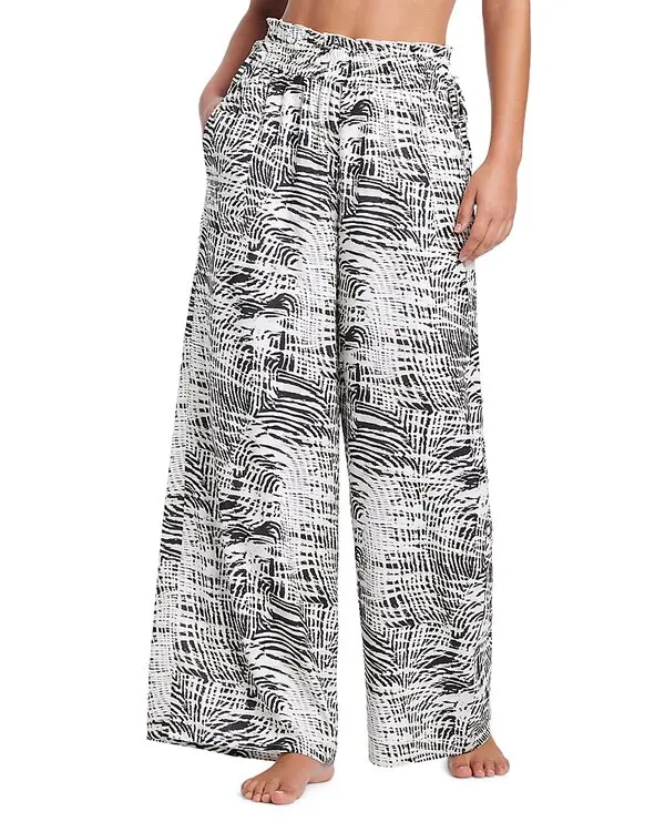 Red Carter Wide Leg Pants Swim Cover Up - Black Multi