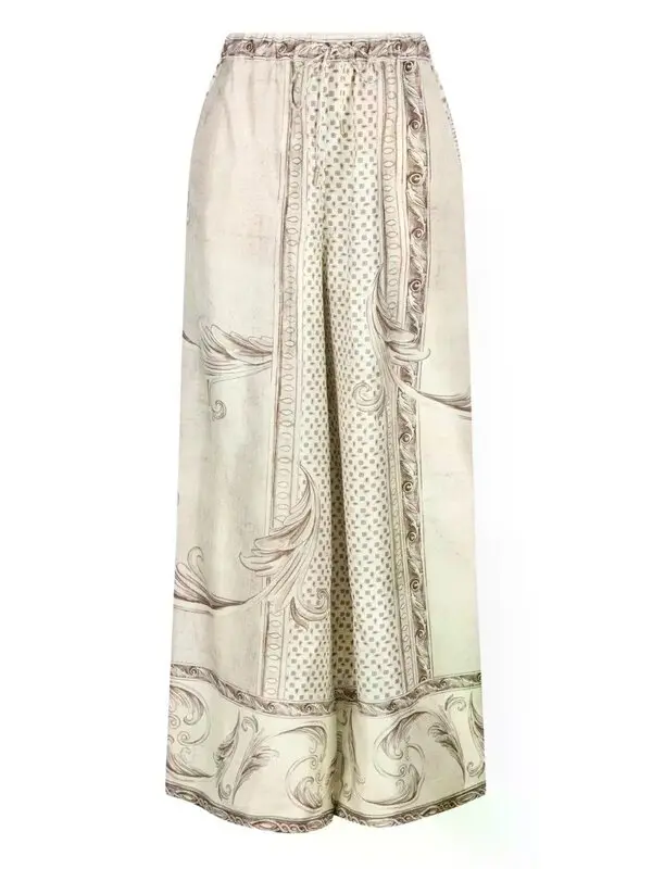 Max Mara Silk Baroque Print Wide Leg Trousers