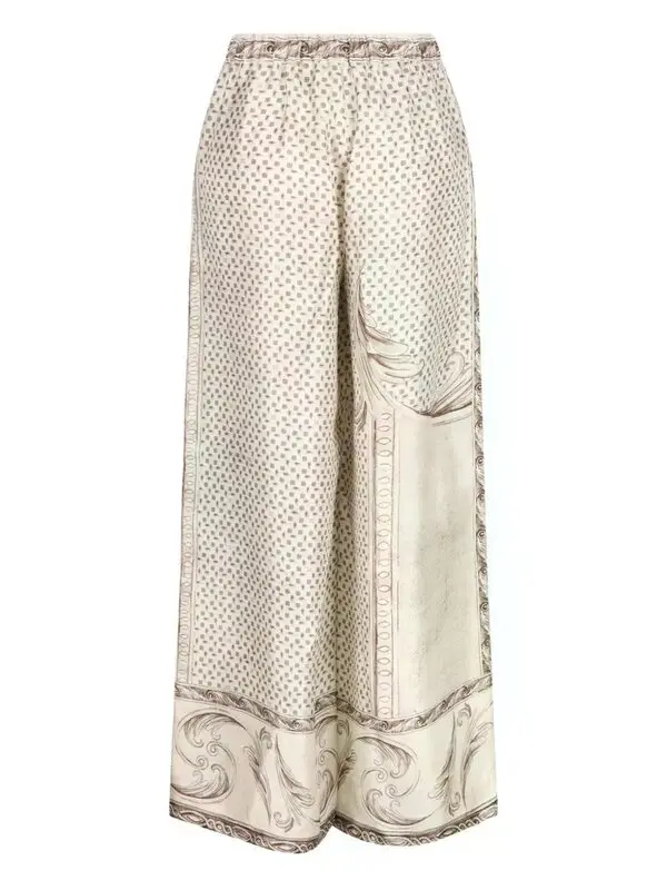 Max Mara Silk Baroque Print Wide Leg Trousers