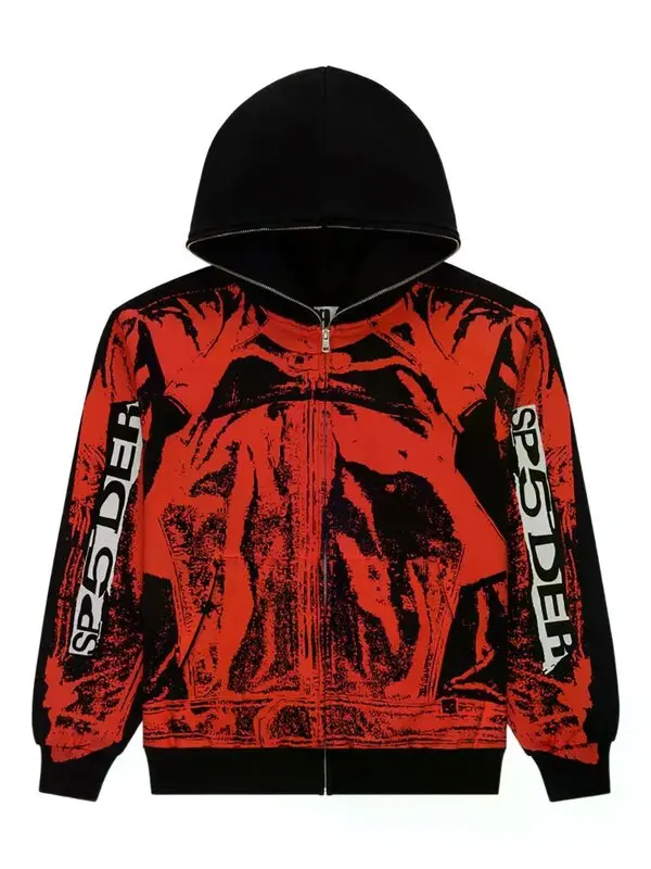 SP5DER Graphic Print Zipped Hoodie