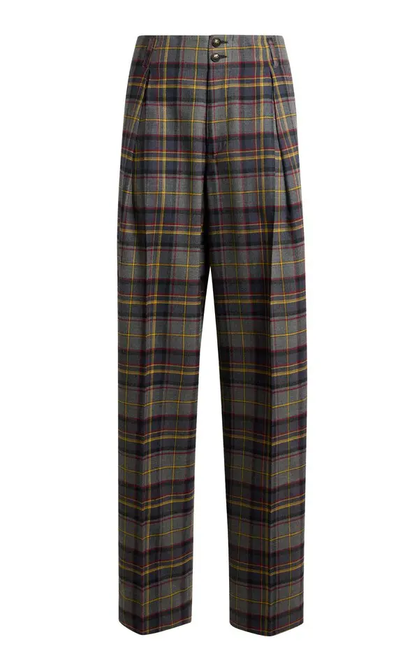 Etro Wool-blend Wide-leg Pants - Plaid