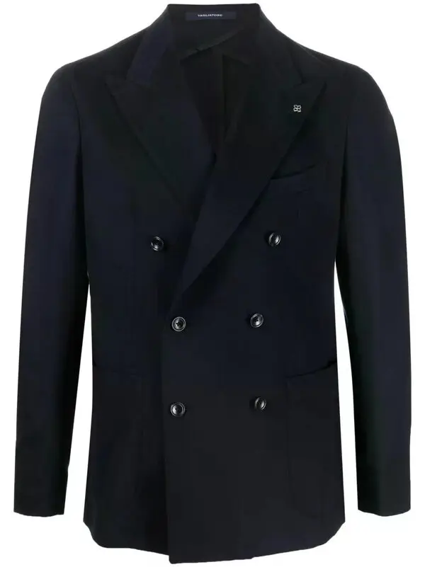 Tagliatore Brooch-detail Double-breasted Blazer - Blue