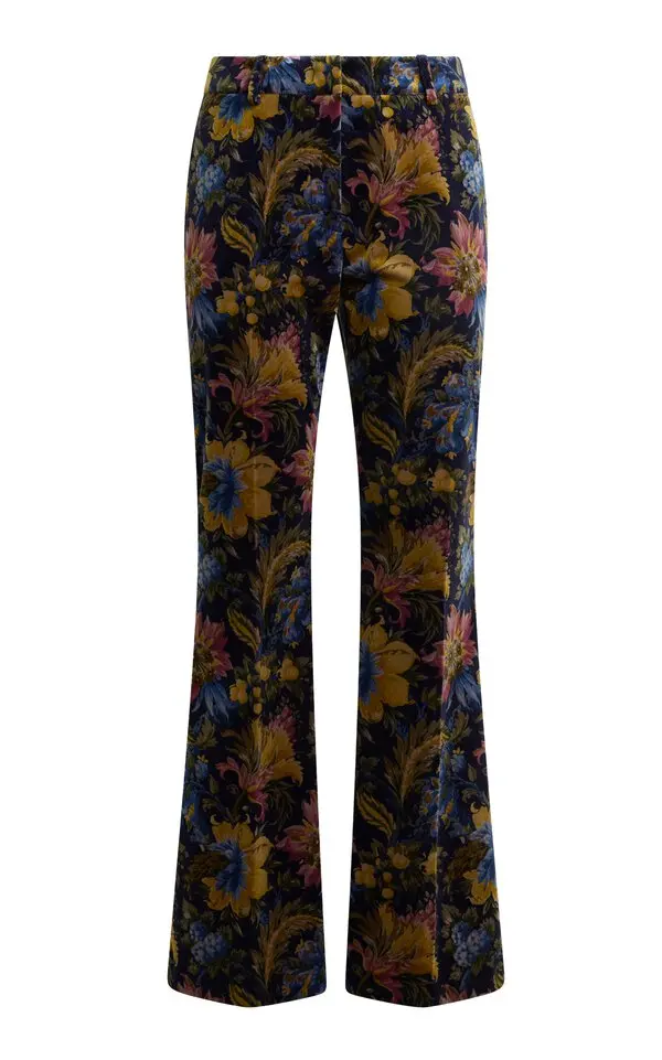 Etro Cotton-blend Velvet Flared Pants With Motif - Floral