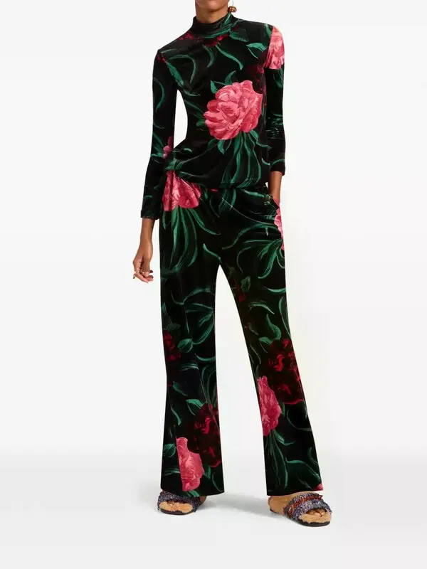 La DoubleJ Floral Palazzo Trousers - Black