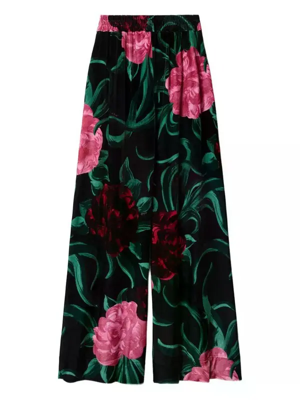 La DoubleJ Floral Palazzo Trousers - Black