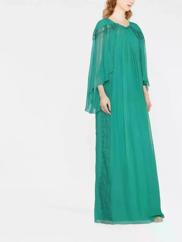 Alberta Ferretti Lace-panel Draped Evening Dress