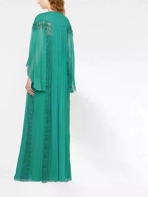 Alberta Ferretti Lace-panel Draped Evening Dress