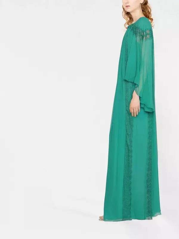 Alberta Ferretti Lace-panel Draped Evening Dress