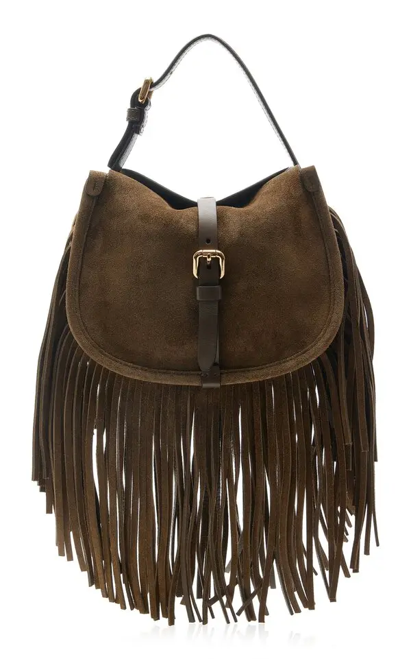 Etro Small Pony Suede Crossbody Bag With Fringe - Olive