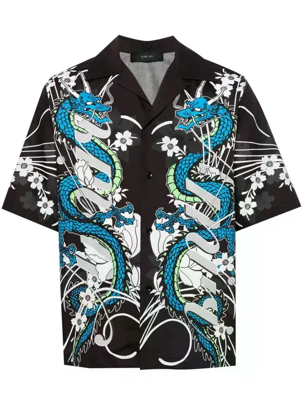 Amiri Dragon Printed Bowling Shirt - Black