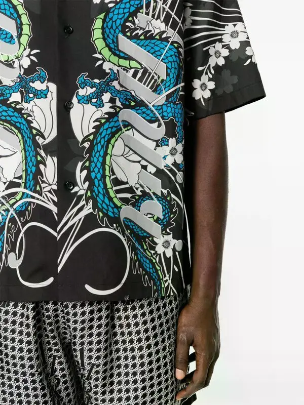 Amiri Dragon Printed Bowling Shirt - Black