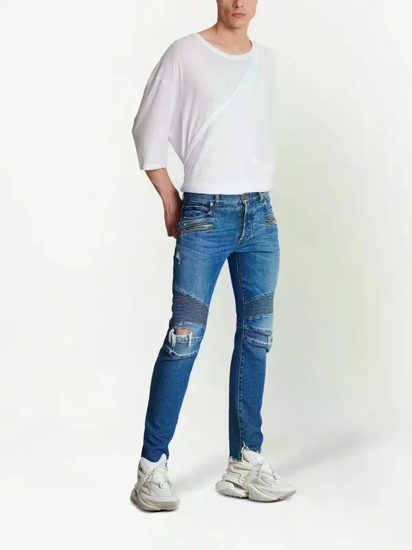 Balmain Distressed-effect Slim-fit Denim Jeans