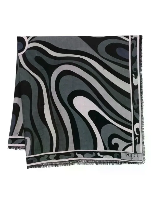 Emilio Pucci Patterned Fringed Scarf - Black