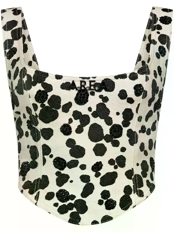 AREA Dalmatian-print Denim Corset Top - Neutrals