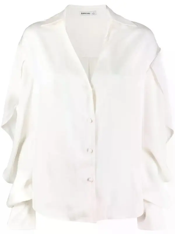 Simkhai V-neck Draped Sleeve Shirt - Neutrals