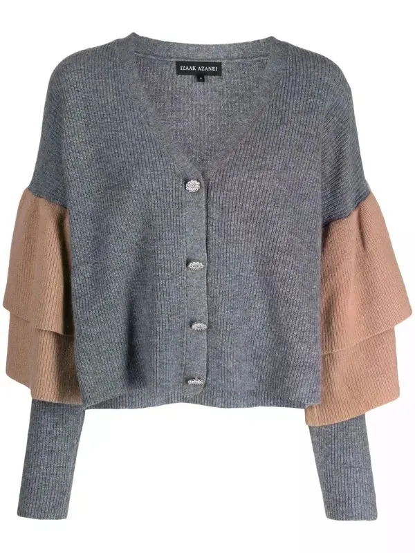 IZAAK AZANEI Ruffled Ribbed Cardigan