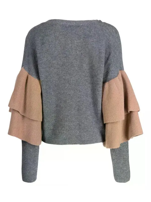 IZAAK AZANEI Ruffled Ribbed Cardigan