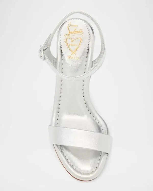 CHRISTIAN LOUBOUTIN 85mm Miss Jane Metallic Leather Sandals - Silver