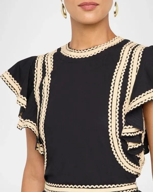 Ulla Johnson Anora Flutter-sleeve Blouse - Noir