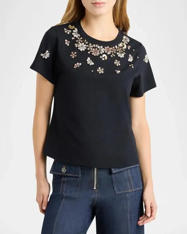 Cinq À Sept Tumbling Flowers Shrunken T-shirt