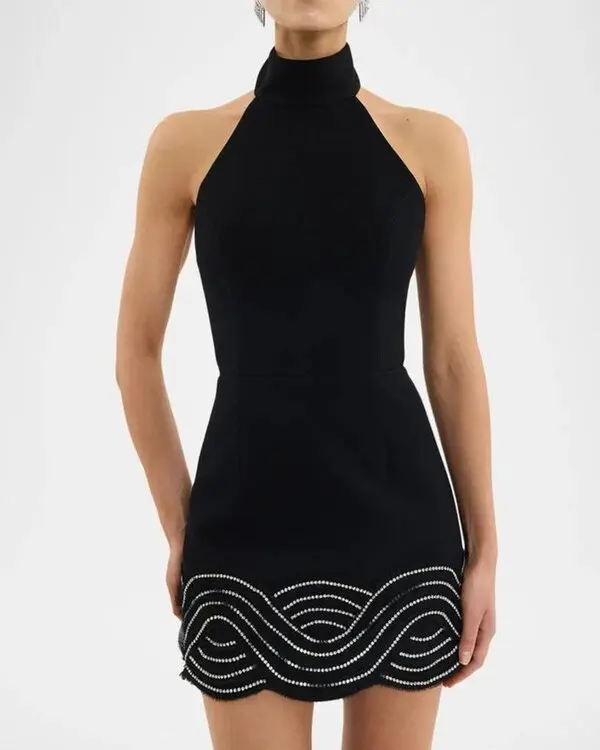 Rebecca Vallance Bellatrix Low-back Rhinestone Mini Dress - Black