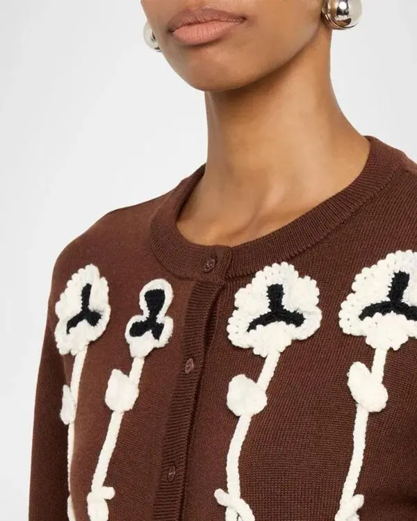 WYNN HAMLYN Pansy Appliqué Wool Cardigan